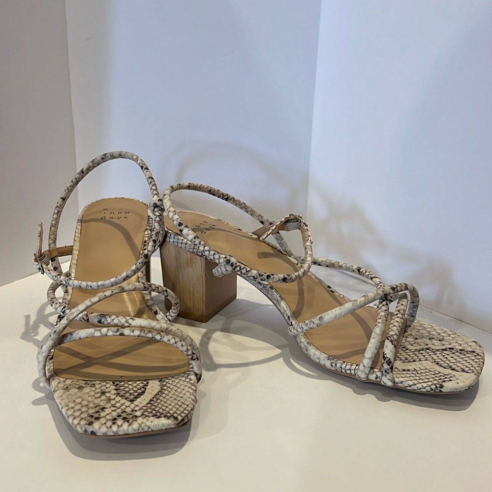 Snakeskin Strappy Block Heels - A New Day Size 8 - Gem